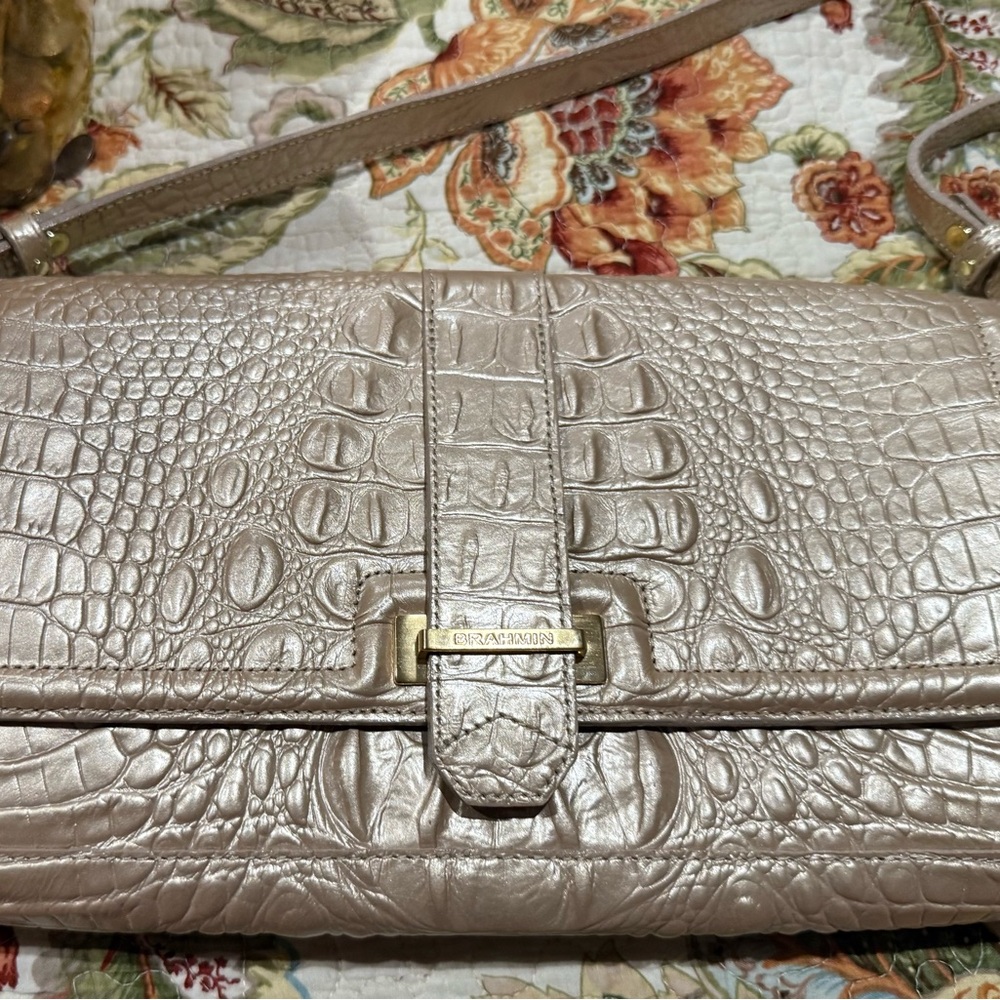 Brahmin Bryn Gold Melbourne Croc Embossed Leather Sho… - Gem